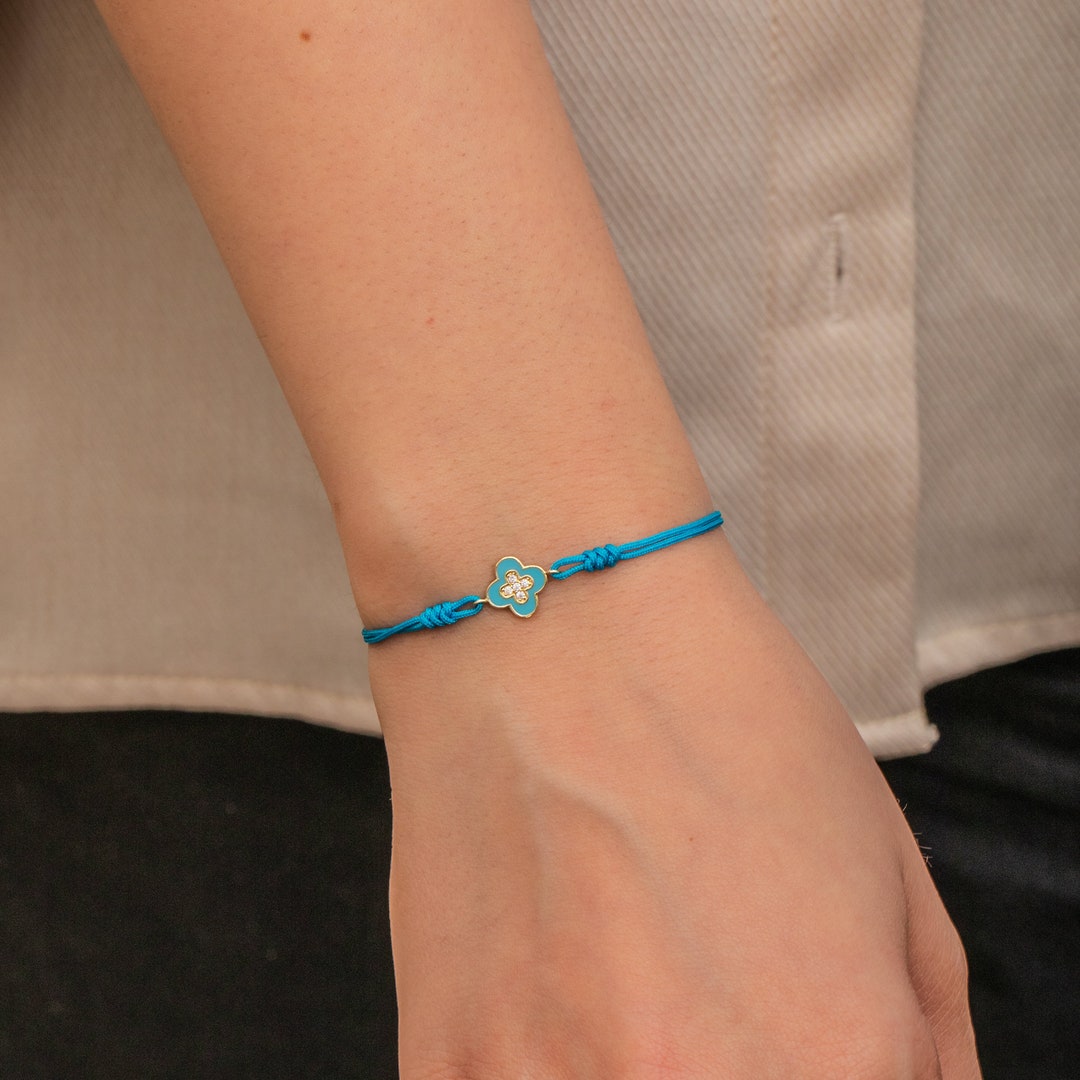 Lucky Four Leaf Clover String Bracelet in 14K 18K Real Gold, Enameled ...