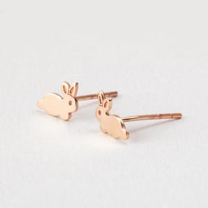 14k Solid Gold Dainty Rabbit Earrings • Minimalist Gold Bunny Earrings ...