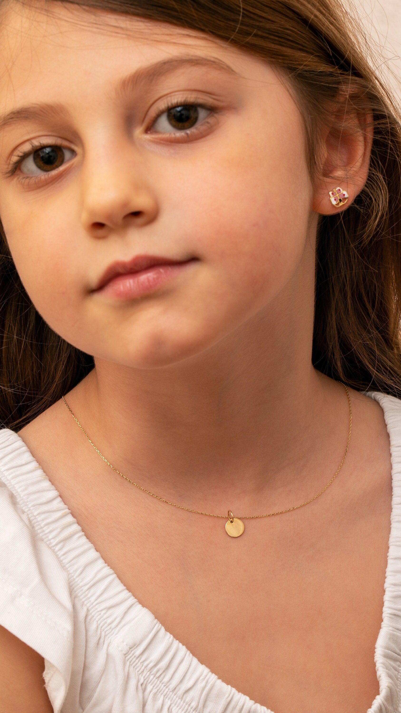 Cute Solid Gold Disc Necklace for Kids and Teens Personalized Tiny ...