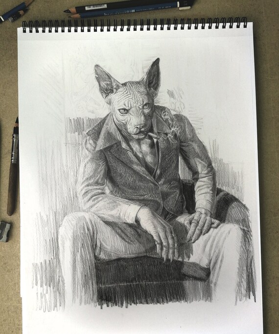 Anthropomorphic Original drawing Pencil Art & Collectibles etna.com.pe