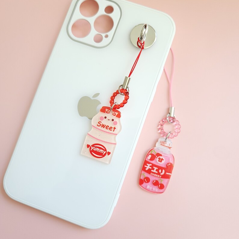 Cute Drinks Phone Charm Kawaii Keychain Strawberryyakult - Etsy
