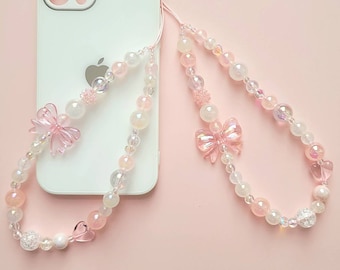 Pink Phone Charm Cute Beaded Keychain Aesthetic Phone Straps Y2k Star ...