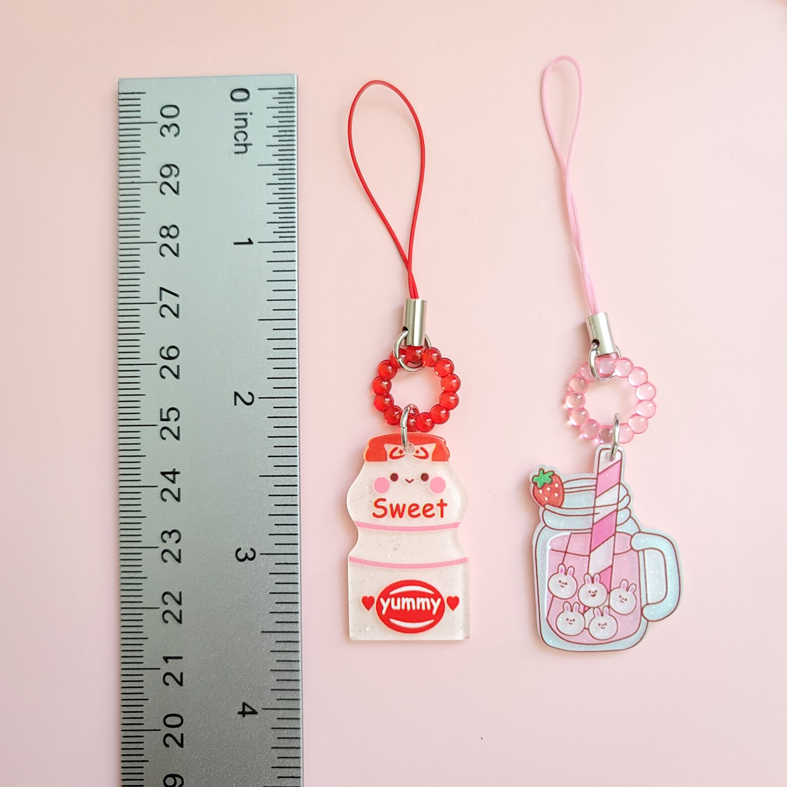 Cute Drinks Phone Charm Kawaii Keychain Strawberryyakult - Etsy