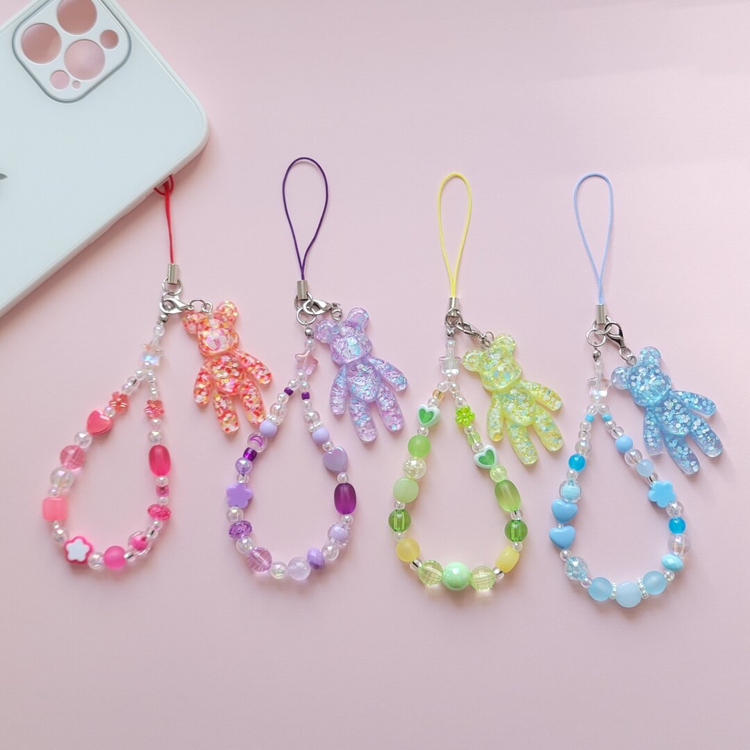 Cute Teddy Bear Phone Charm Strap, Beaded Phone Charm,bear Phone ...