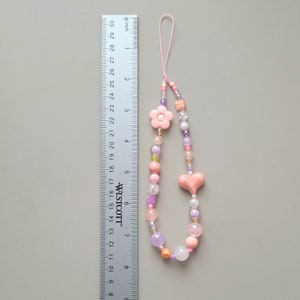 Pink Purple Phone Charm, Lovely Heart, Beaded Phone Strap,cute Phone ...