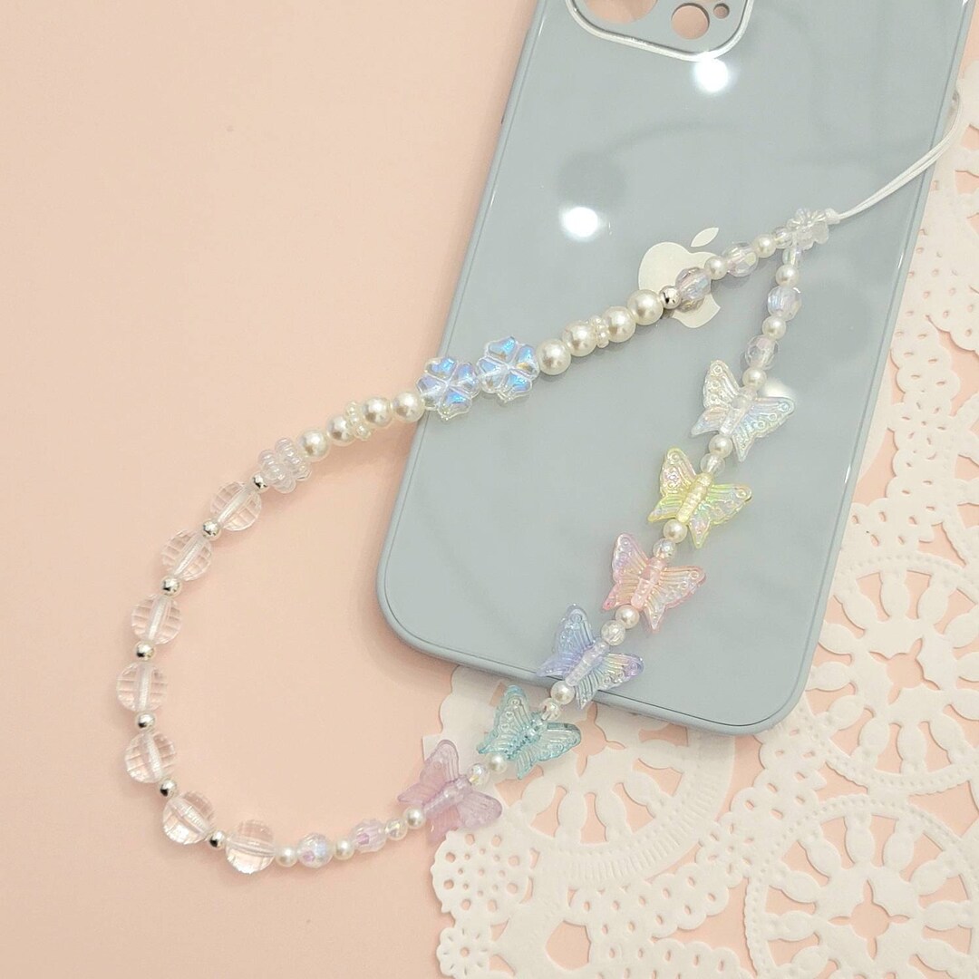 Pastel Color Phone Charm,butterfly Pearl Beaded Phone Strap,phone ...