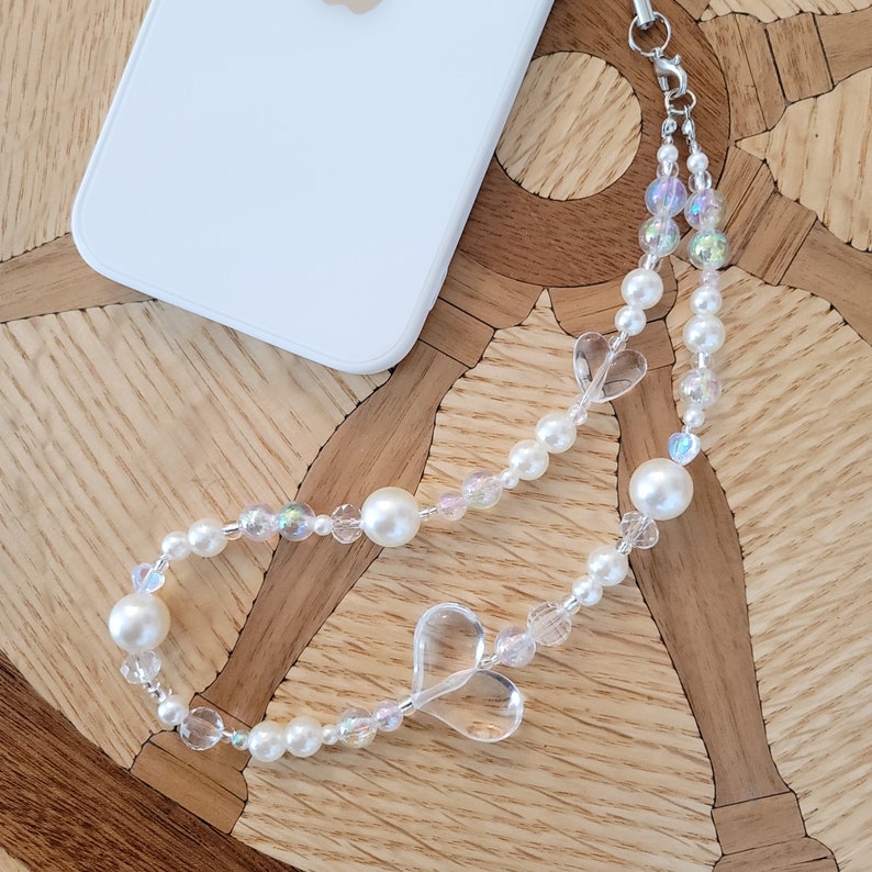 Clear Crystal Heart and Pearl Phone Strap Personalised Phone - Etsy
