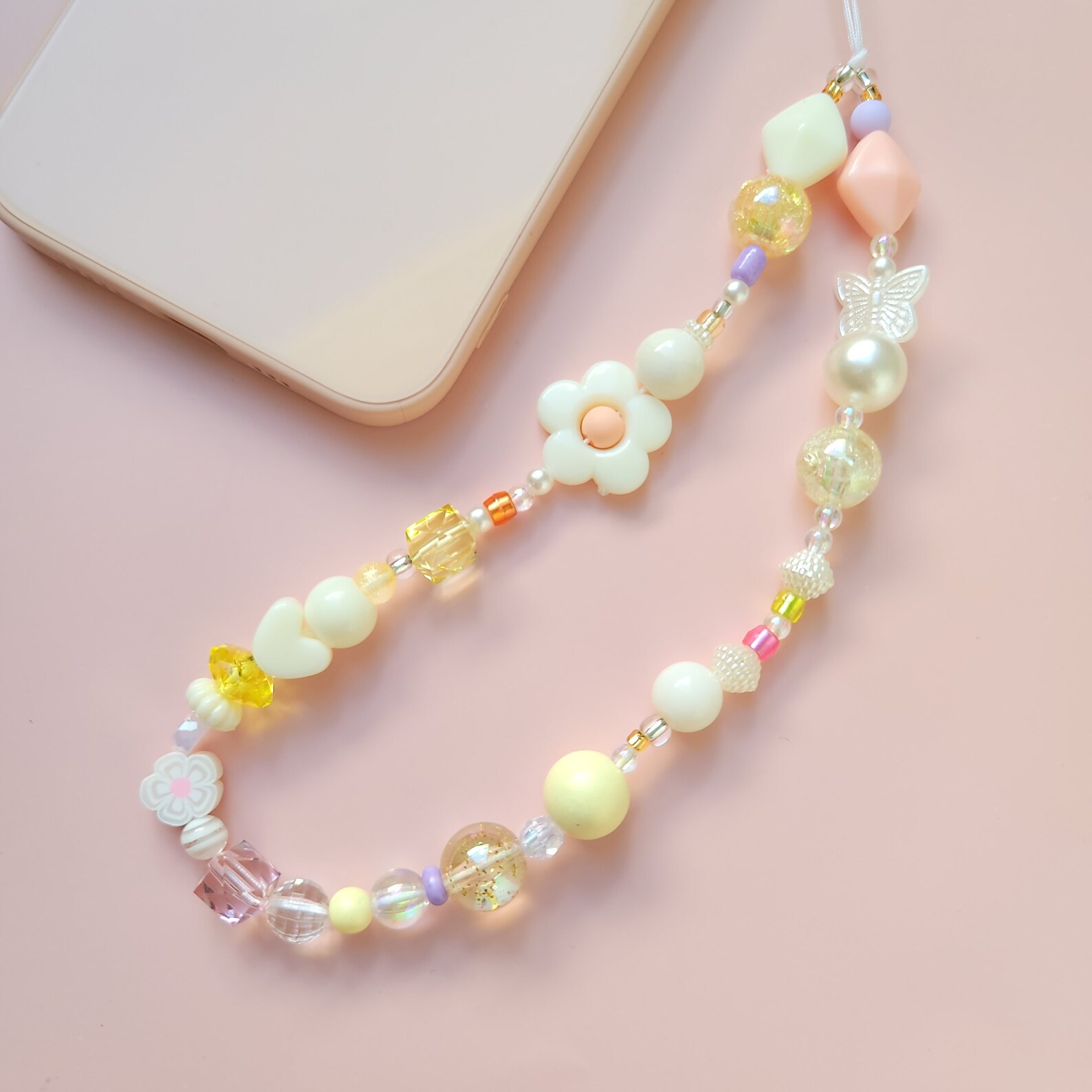Ivory Flower Butterfly Pastel Color Phone Charm Bead Phone - Etsy