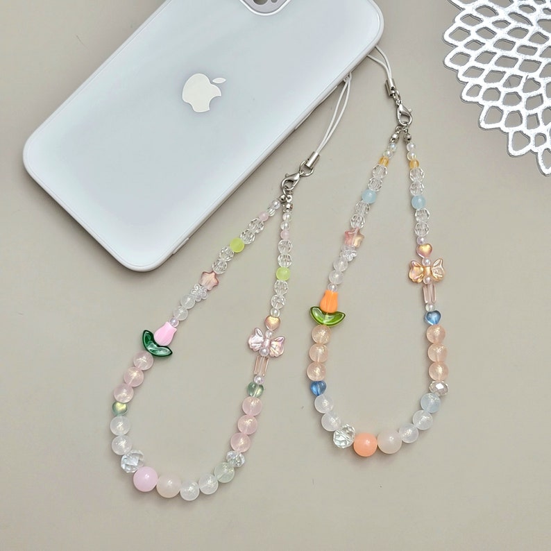 Tulip Flower Phone Charm Pastel Phone Strapbeaded Phone - Etsy