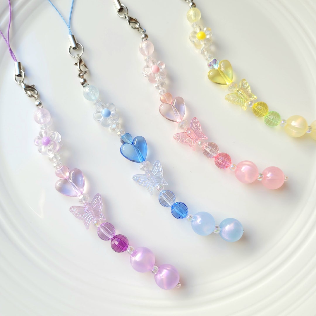 Pastel Color Phone Charm,butterfly Beaded Phone Strap, Girl Woman ...