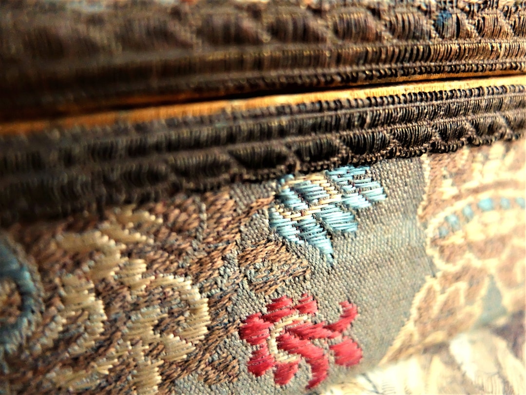 Antique Box/ Brocade Silk Fabric and Gold Trim/ - Etsy