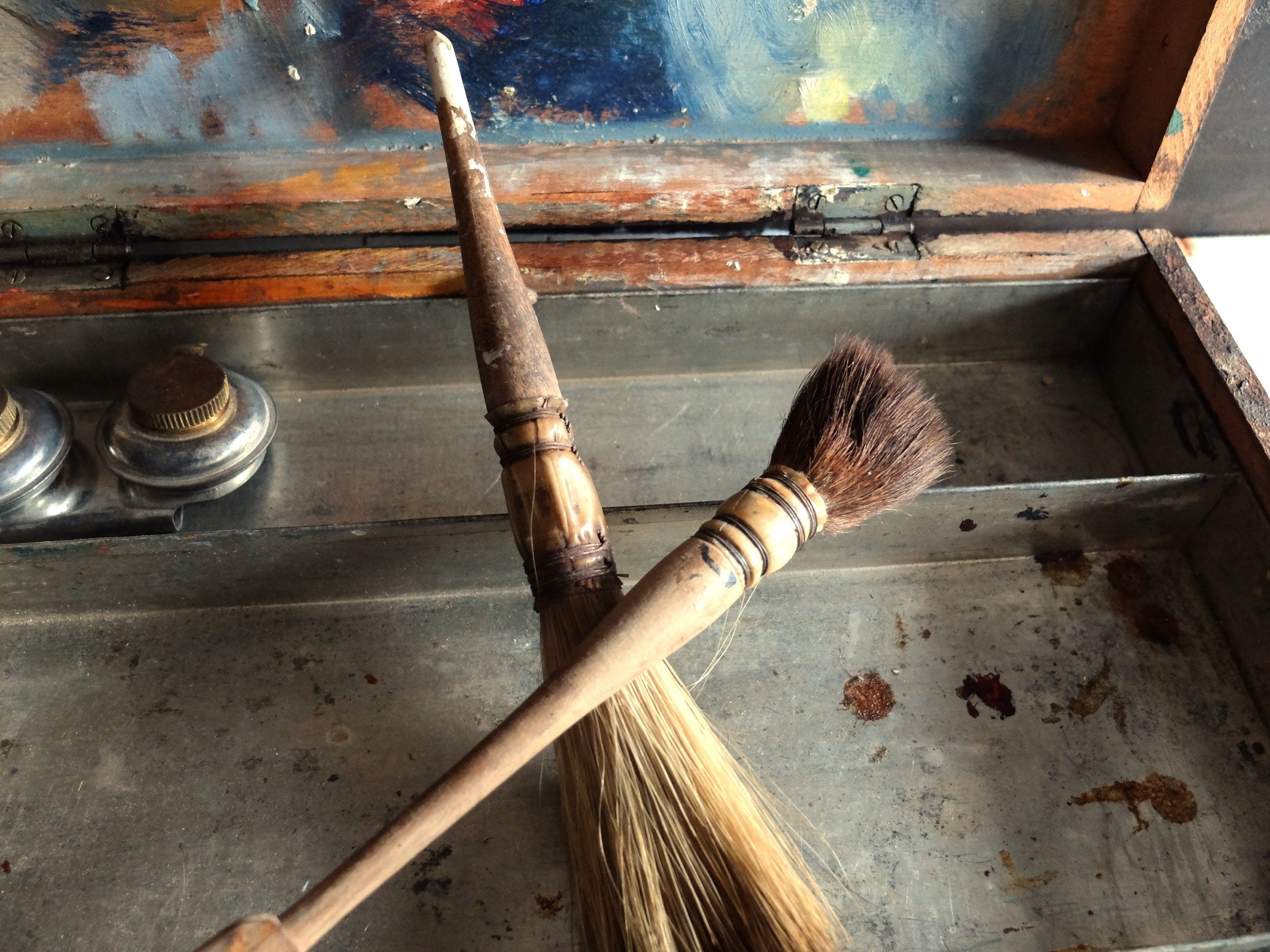 Wooden Vintage Painters Box/ French Box With Brushes / Antique Artist ...