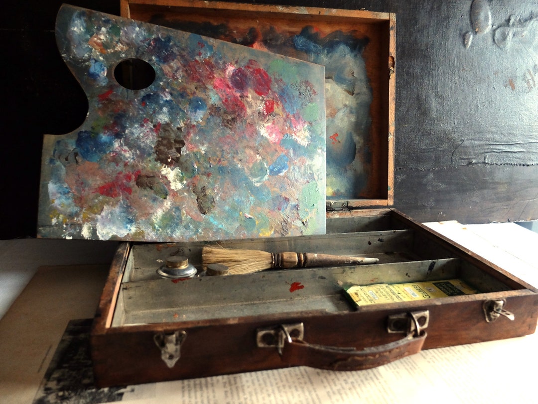 Wooden Vintage Painters Box/ French Box With Brushes / Antique Artist ...