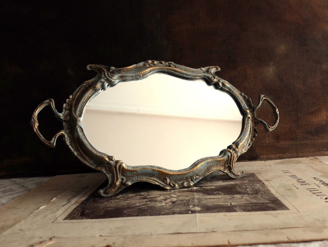 Vintage Mirror Tray Centerpiece/ Art Nouveau Decorative Display Tray ...