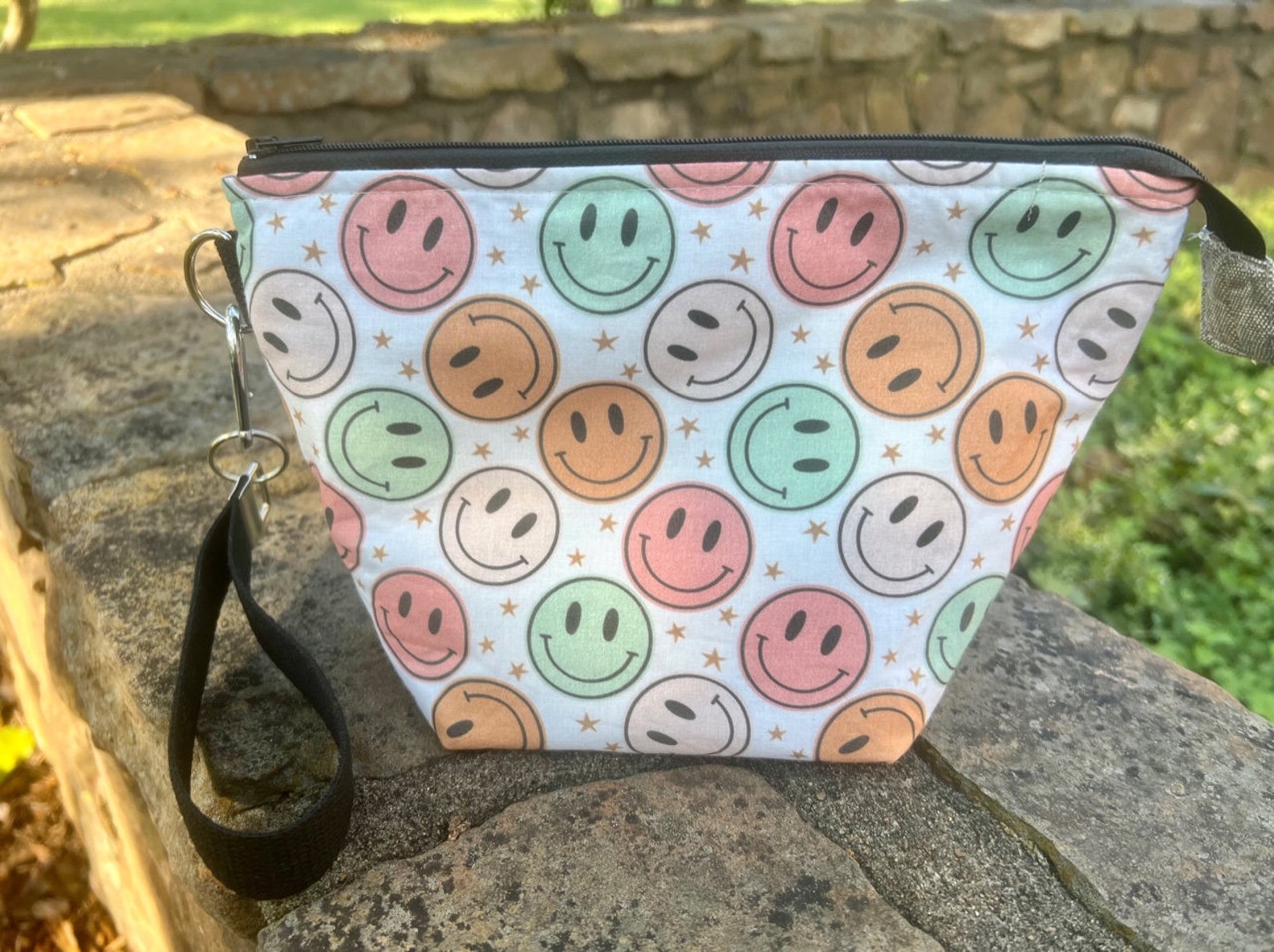 Smileys! Knitting Project Bag, Crochet Zippered Pouch, Yarn Sock Tote ...