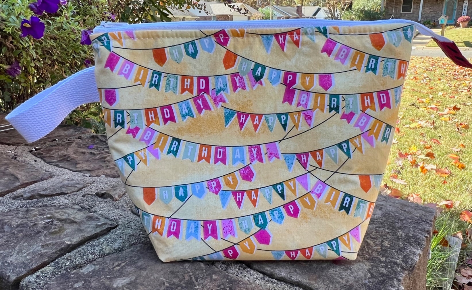 Happy Birthday Knitting Project Bag, Crochet Zippered Pouch, Yarn Sock ...