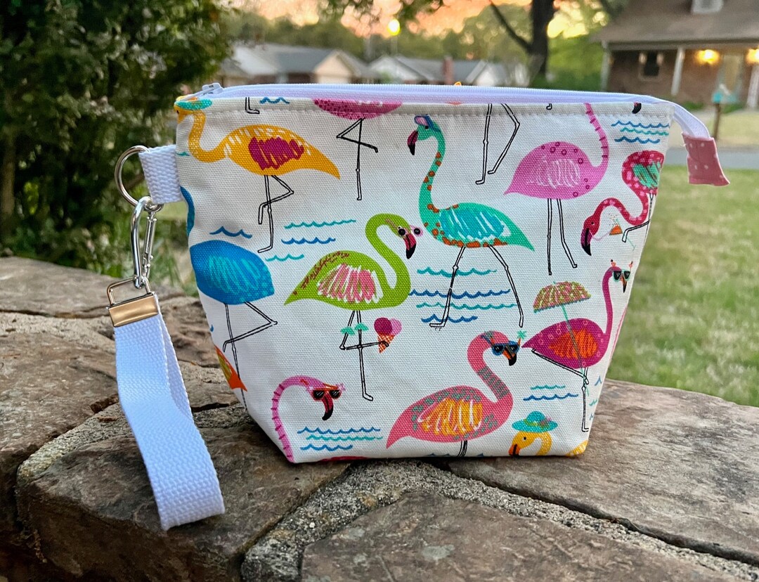 Wading Flamingos Knitting Project Bag, Crochet Zippered Pouch, Yarn ...