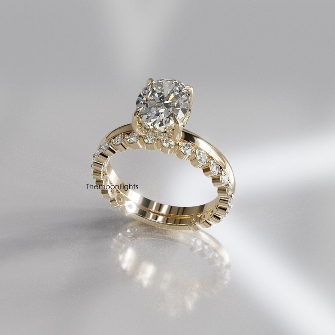 2CT Oval Cut Simulated Diamond Ring Set, Dainty Proposal Ring, Classic ...