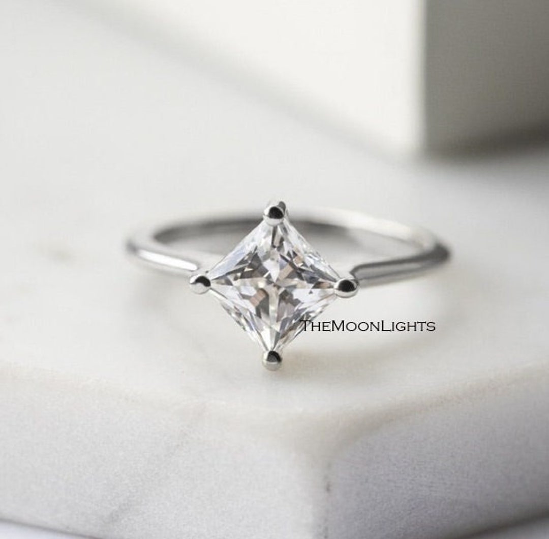 Unique Kite Setting 7MM Princess Cut Diamond Engagement Ring, 925 ...