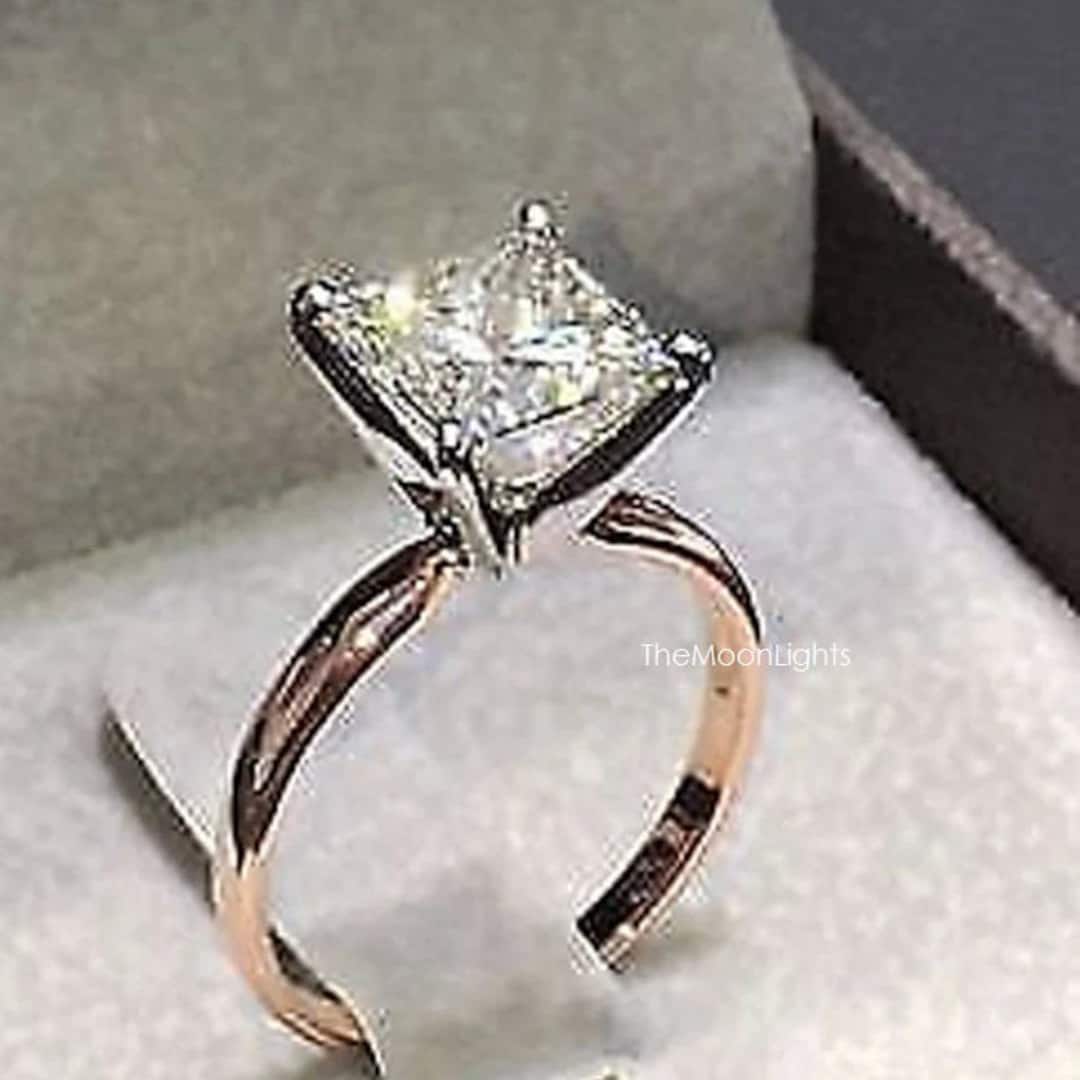 3CT Princess Cut Diamond Wedding Ring, Solitaire Diamond Engagement ...