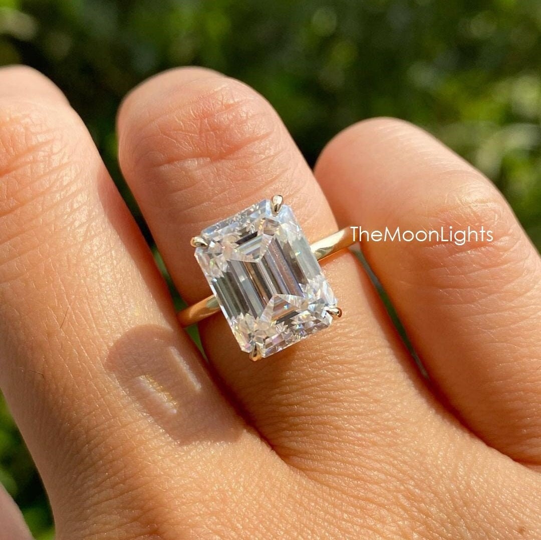 12x8mm Elongated Emerald Cut Diamond Ring, 5.25CT Big Cz Rings ...
