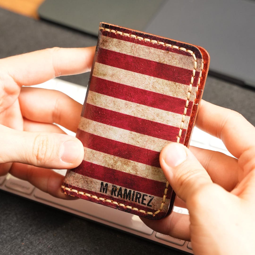 American Flag Handmade Leather Wallet, Veterans Day Gift, 4th of July ...