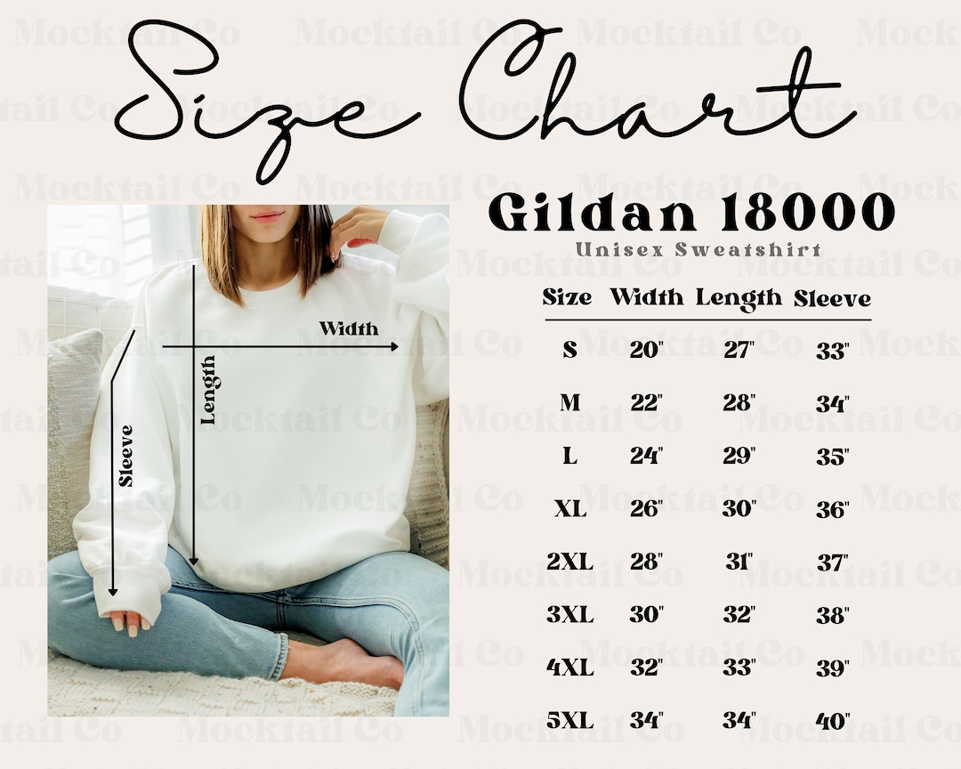 Gildan 18000 Size Chart, Model Size Chart for Gildan, Gildan White ...