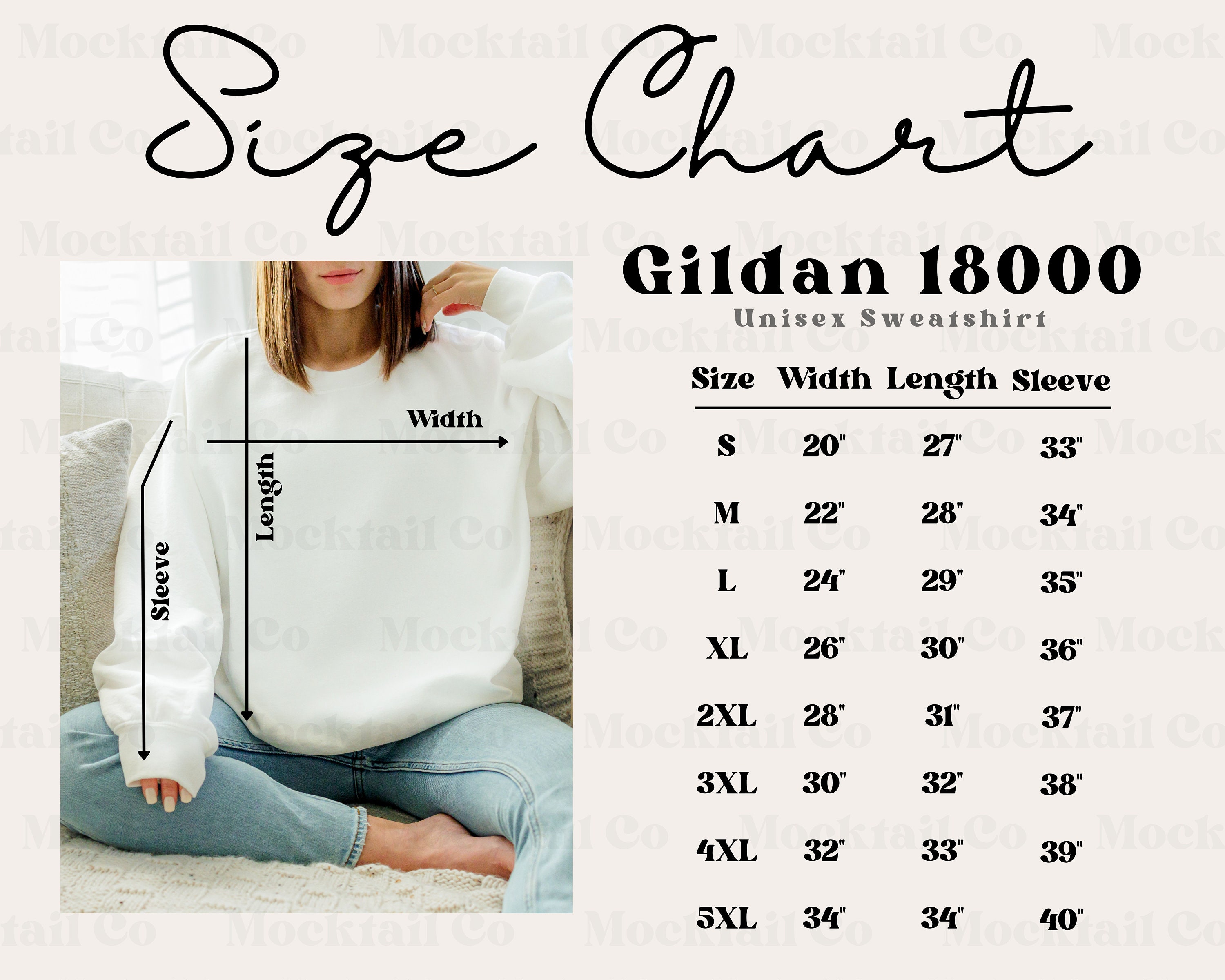 Gildan 18000 Size Chart, Model Size Chart for Gildan, Gildan White ...
