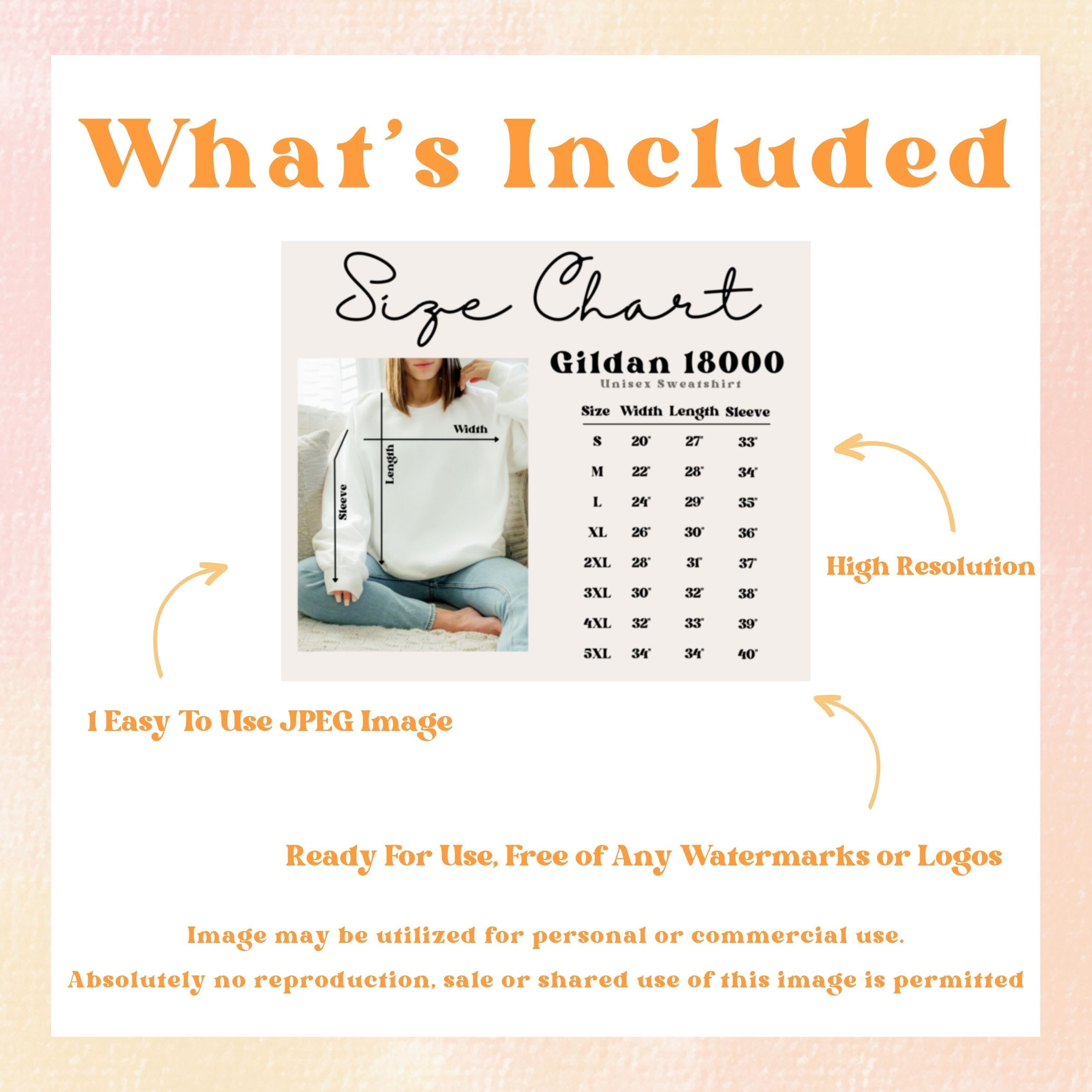 Gildan 18000 Size Chart, Model Size Chart for Gildan, Gildan White ...