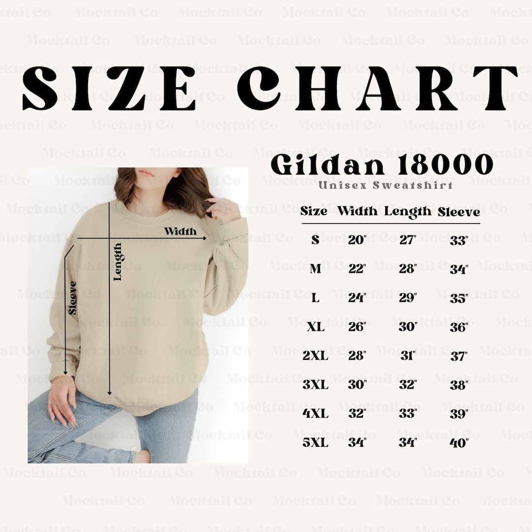 Gildan 18000 Size Chart, Trendy Model Size Chart for Gildan, Gildan ...