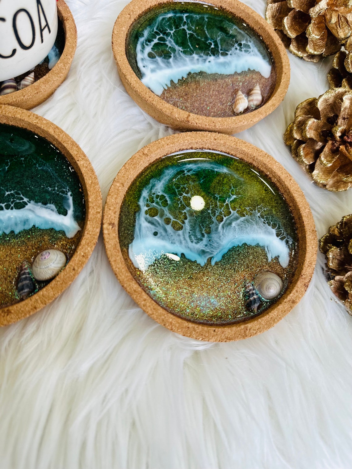 Handmade Beach Inspired Resin Cork Coasters (set of 4) - Etsy