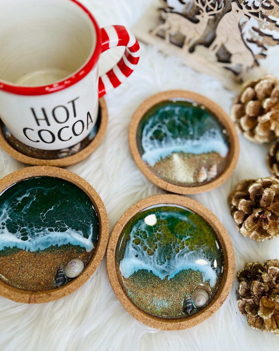 Handmade Beach Inspired Resin Cork Coasters (set of 4) - Etsy