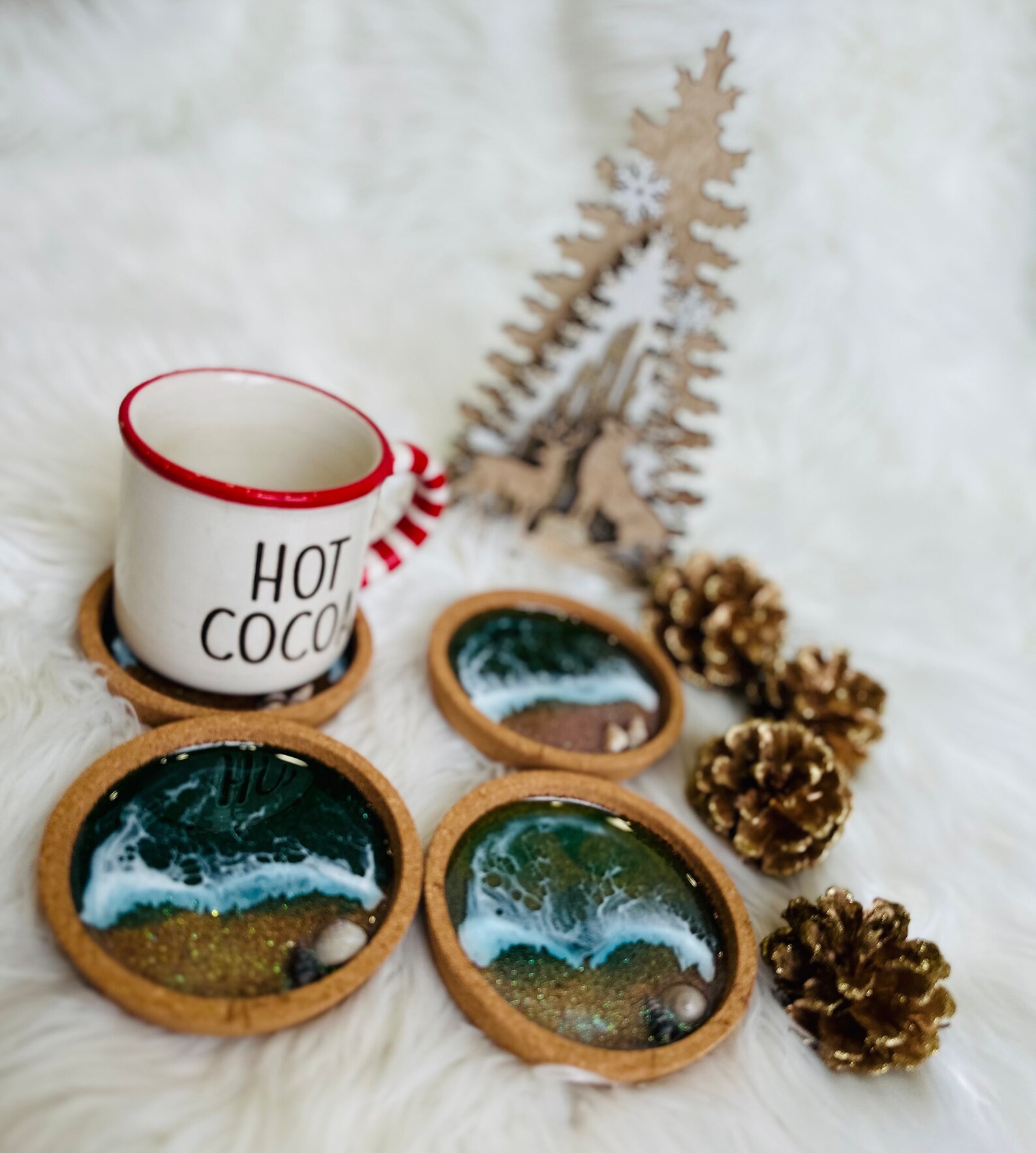 Handmade Beach Inspired Resin Cork Coasters (set of 4) - Etsy