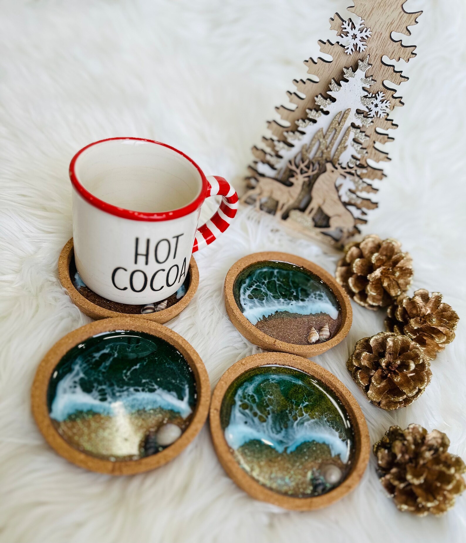 Handmade Beach Inspired Resin Cork Coasters (set of 4) - Etsy