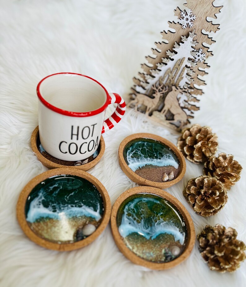 Handmade Beach Inspired Resin Cork Coasters (set of 4) - Etsy