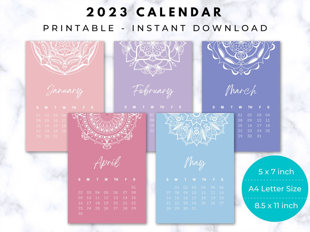 2023 Calendar Printable Desktop Calendar Pastel Mandala - Etsy Australia