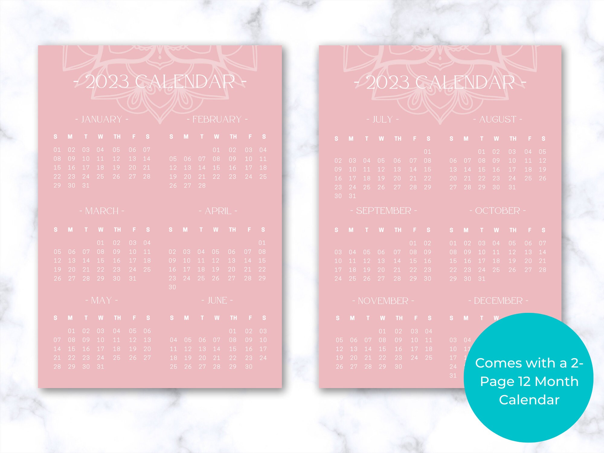 2023 Calendar Printable Desktop Calendar Pastel Mandala - Etsy Australia