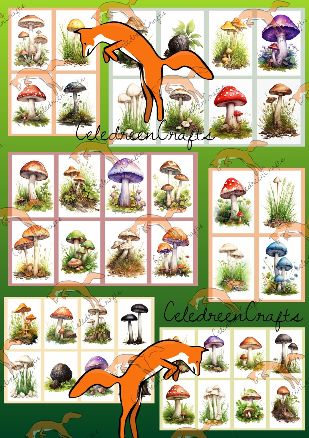 Set of 40 Mushroom champipis, on 5 Pages, in JPEG, to Print and Cut Out ...