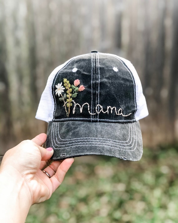 Mama Floral Hand Embroidered Cap Hand Embroidery Floral - Etsy
