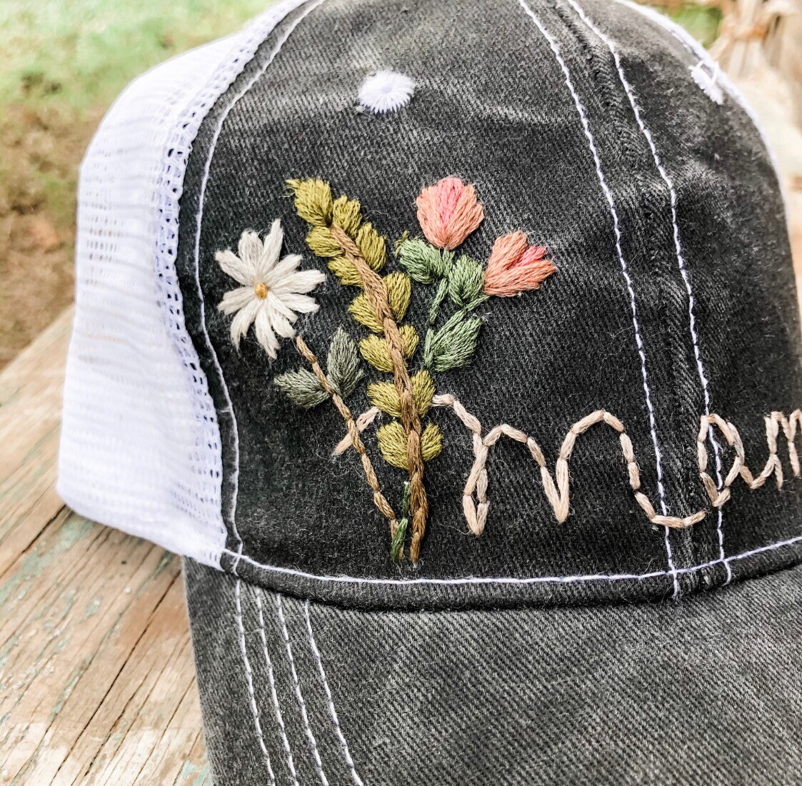 Mama Floral Hand Embroidered Cap - Hand Embroidery - Floral Embroidered ...
