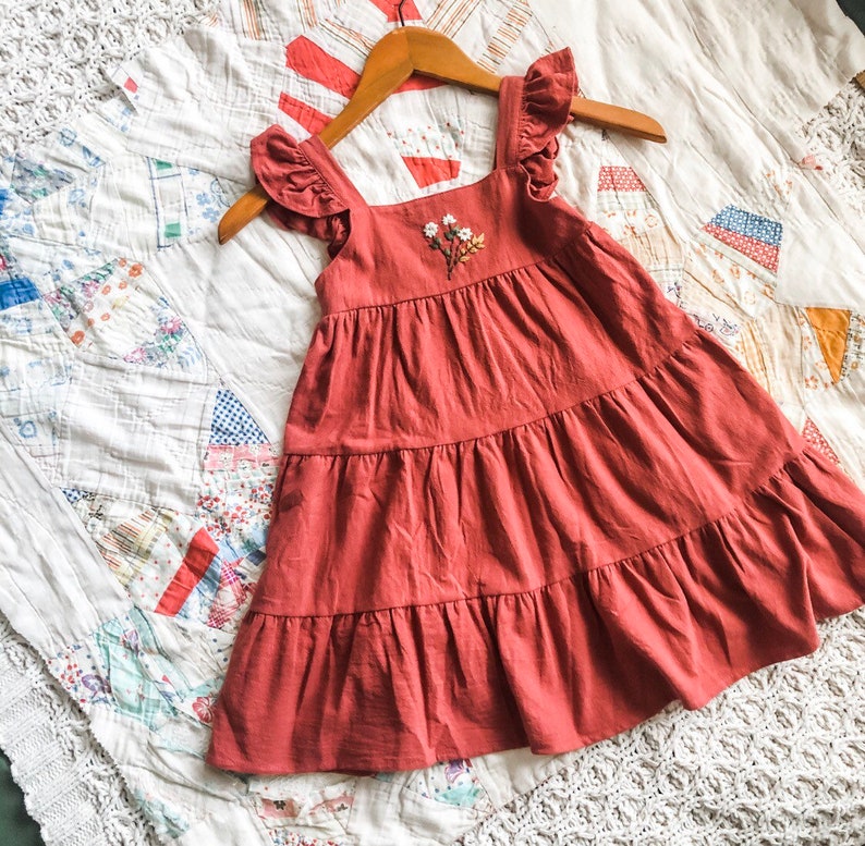 Girls/children’s Size 6 - Rusty Red Sun Dress - Hand Embroidered - Hand ...