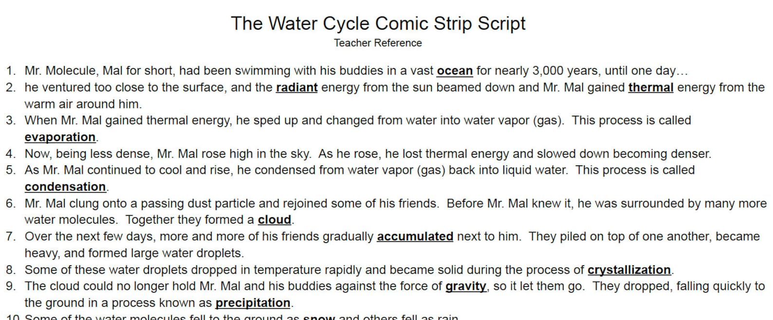 Water Cycle Comic - Review / Study Guide - Etsy