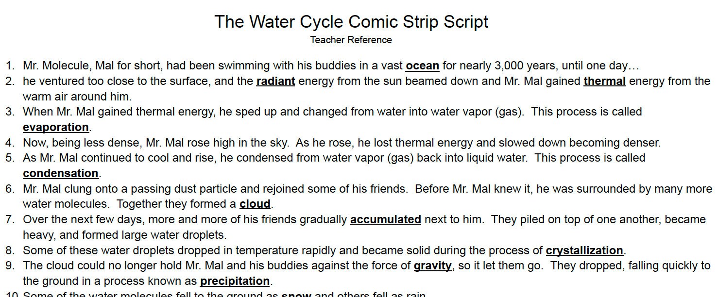 Water Cycle Comic - Review / Study Guide - Etsy Australia