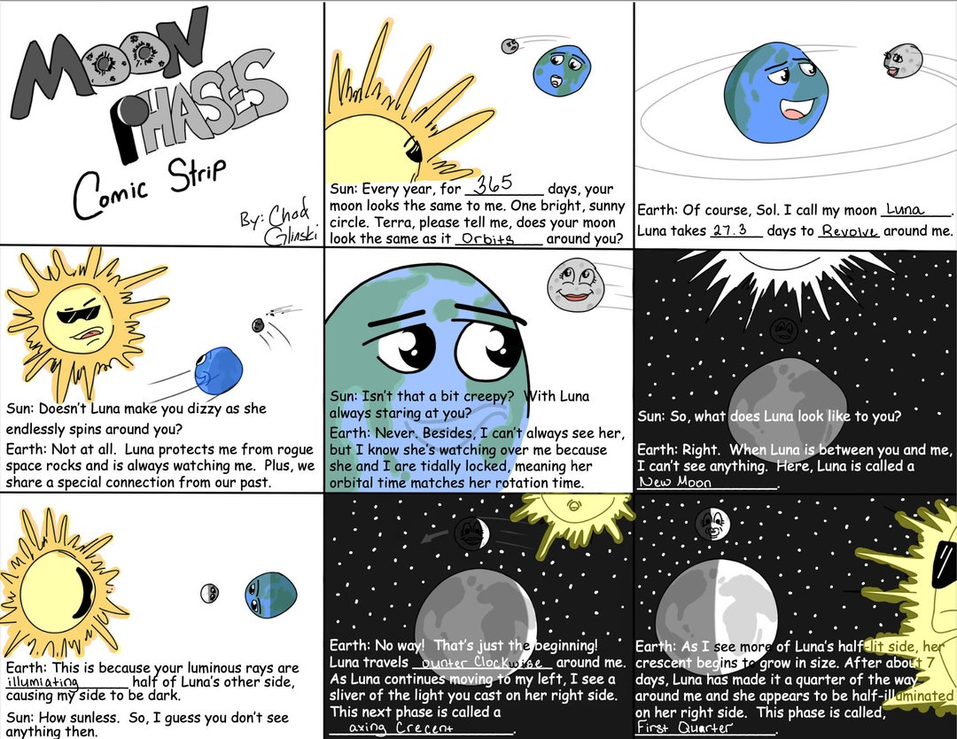 Moon Phase Comic Strip - Review / Study Guide - Worksheet - FUN! - Etsy