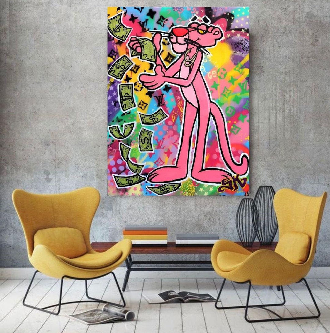 Money Pink Panther Wall Art, Pop Art Graffiti Pink Canvas Print ...