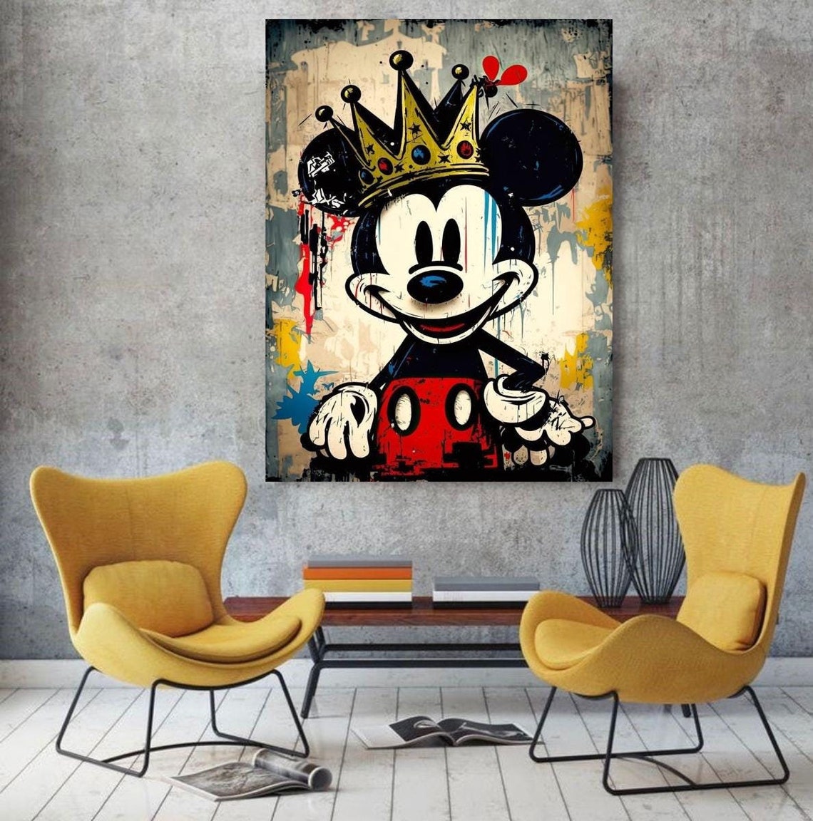 Mickey Mouse Graffiti Art, Crowned Mickey Wall Art, Pop Culture Canvas ...