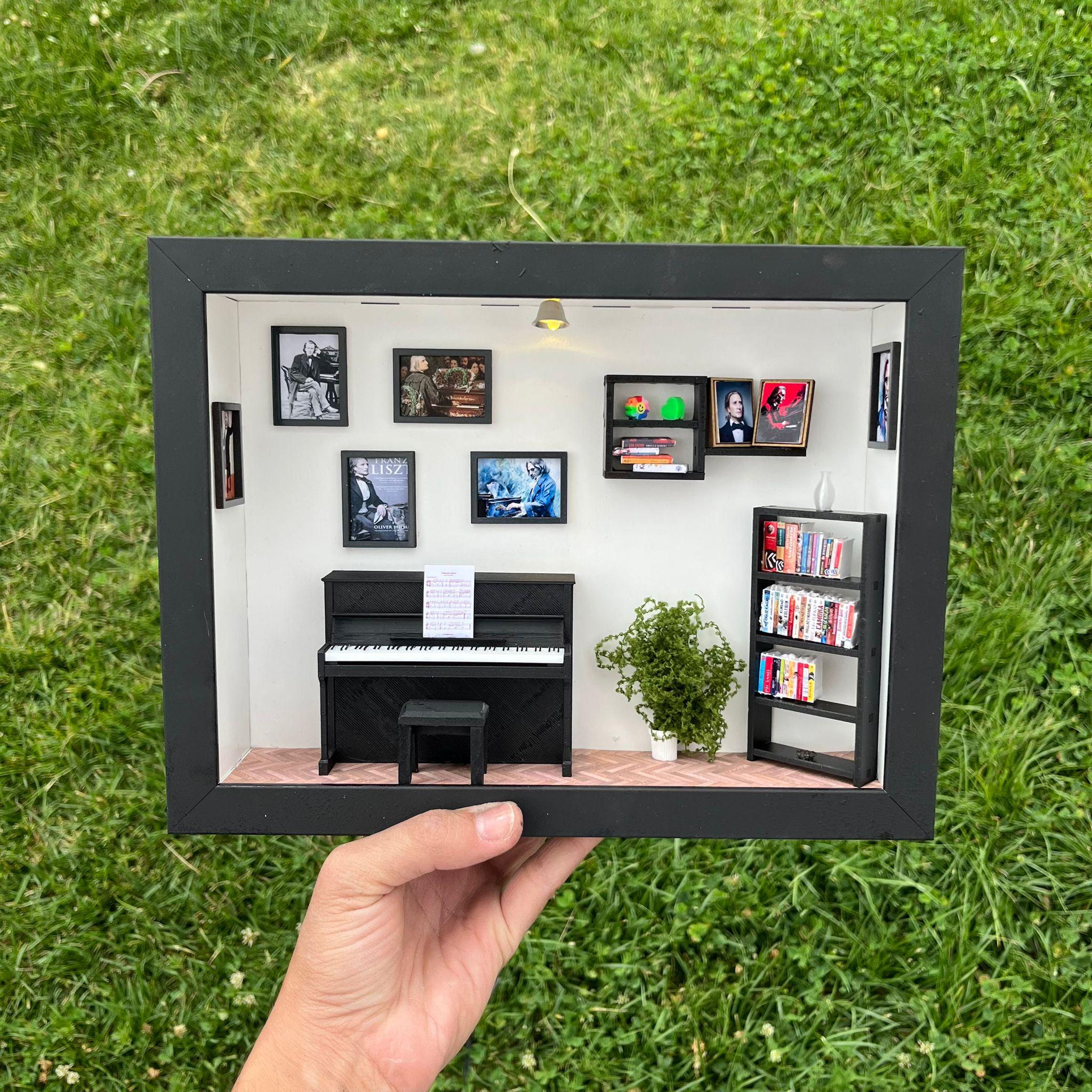 Handmade Miniature Piano Room Diorama: Light-up Music Lover Shadow Box ...