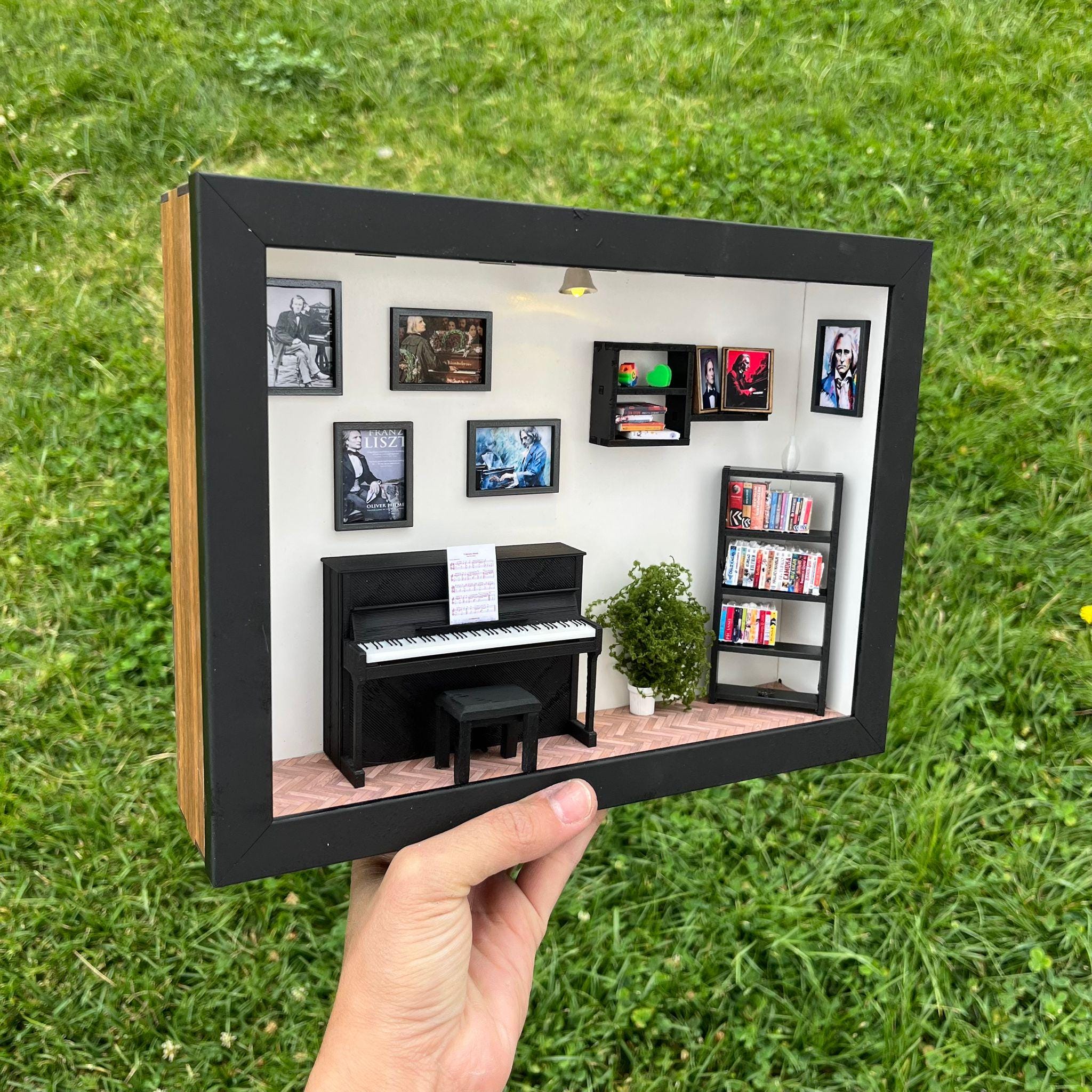 Handmade Miniature Piano Room Diorama: Light-up Music Lover Shadow Box ...