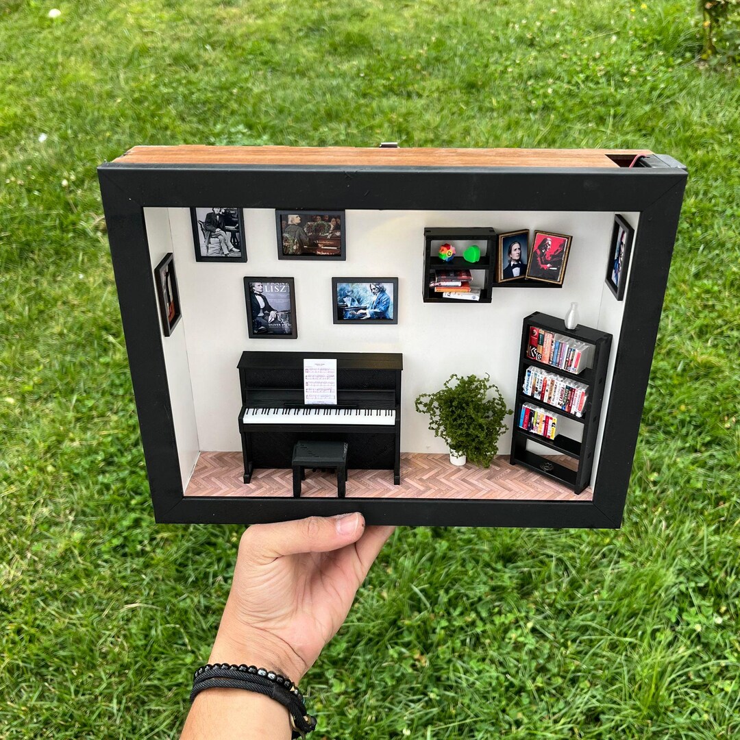 Handmade Miniature Piano Room Diorama: Light-up Music Lover Shadow Box ...