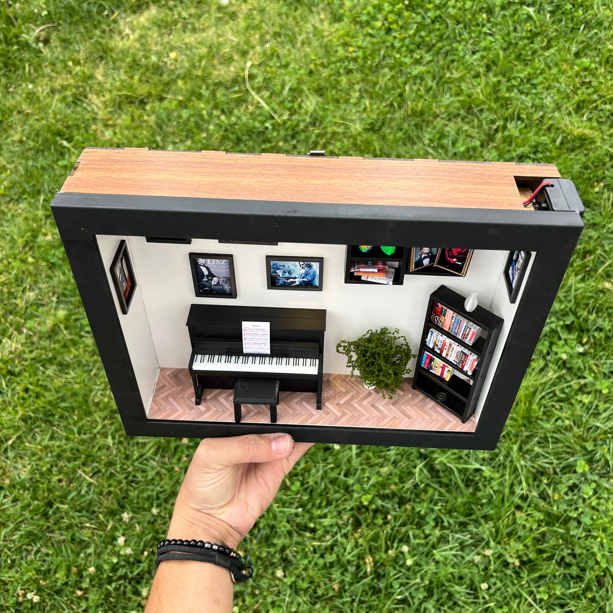 Handmade Miniature Piano Room Diorama: Light-up Music Lover Shadow Box ...